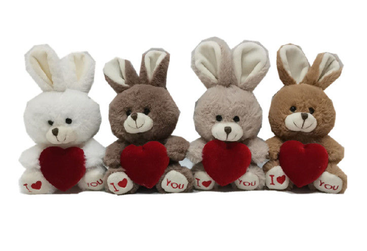Tie Dye Soft Valentine'S Day Plush Toys 4 CLR Rabbits With Red Heart